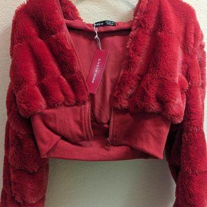 SHEIN | Jackets & Coats | Cherry Red Fuzzy Jacket | Poshmark